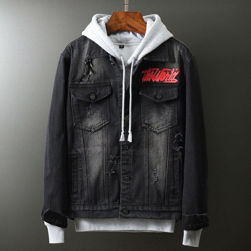 washing denim jacket hip hop male Korean trendy da... – Grandado