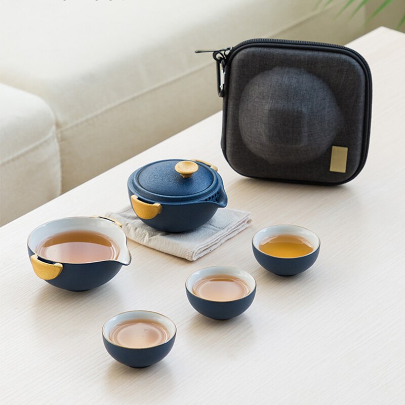 LUWU ceramic teapots with 3 cups blue portable tra... – Vicedeal