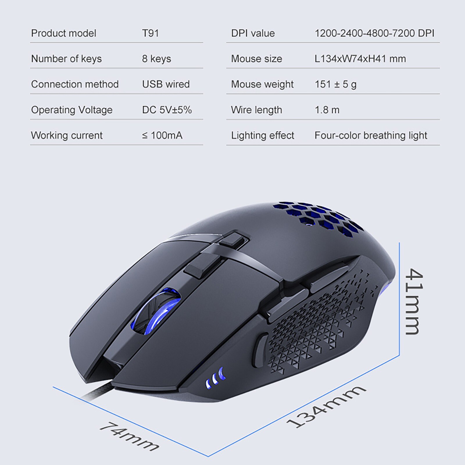 t90 Hollowed Wired Mechanical Mouse Imice Wired Ga... – Grandado