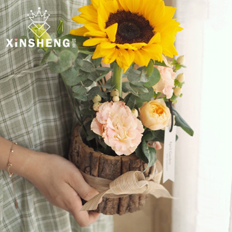 Round Flower Bark Boxes Lid Hug Florist Flower Buc... – Grandado