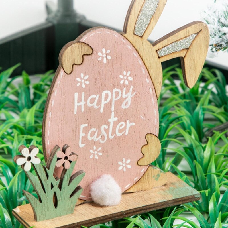 Easter Wood Ornament Wooden Bunny Egg Flower Table... – Grandado
