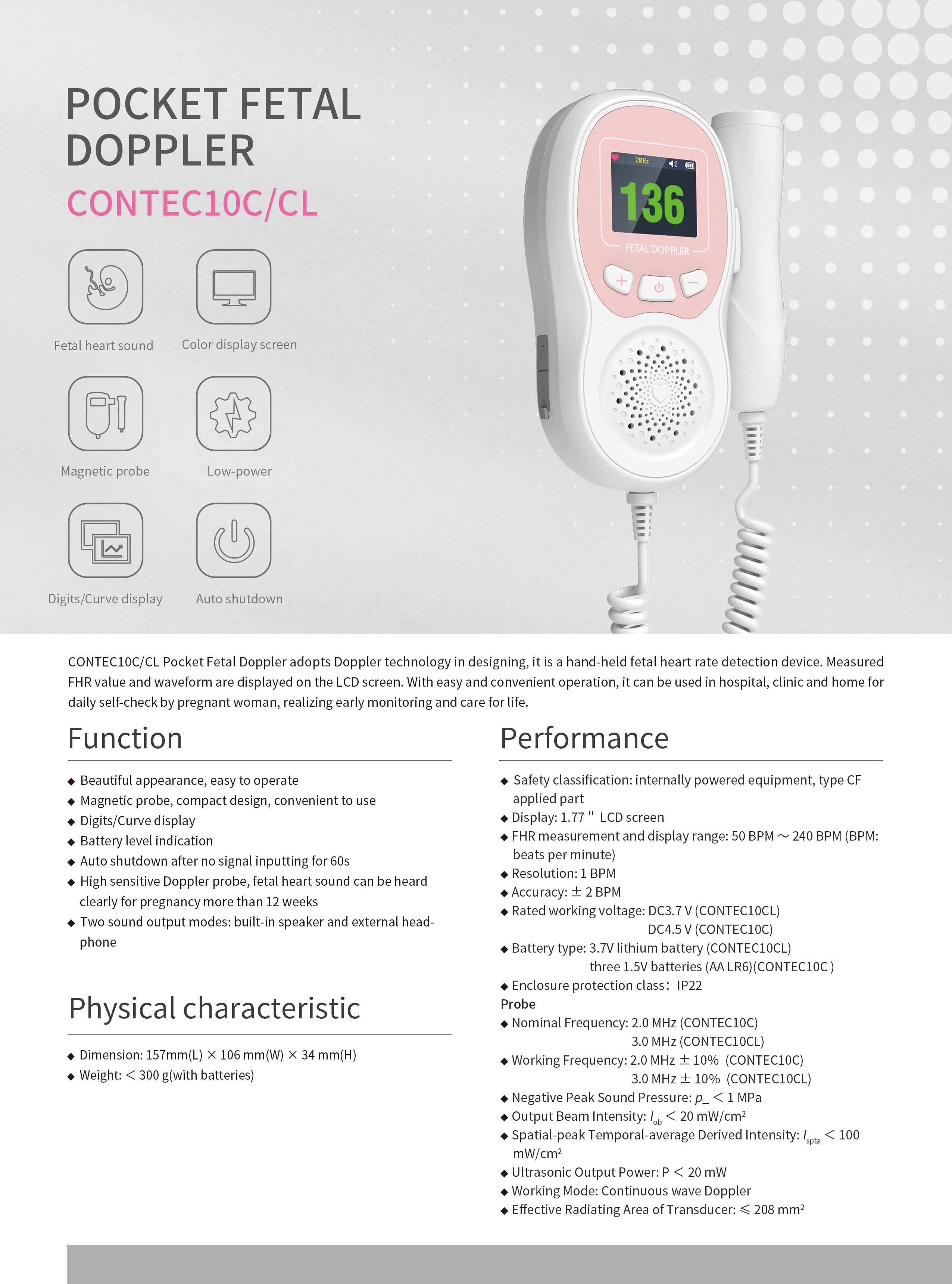 CONTEC10A/10CPocket Fetal Doppler 2MHZ/3Mhz Probe ... – Grandado
