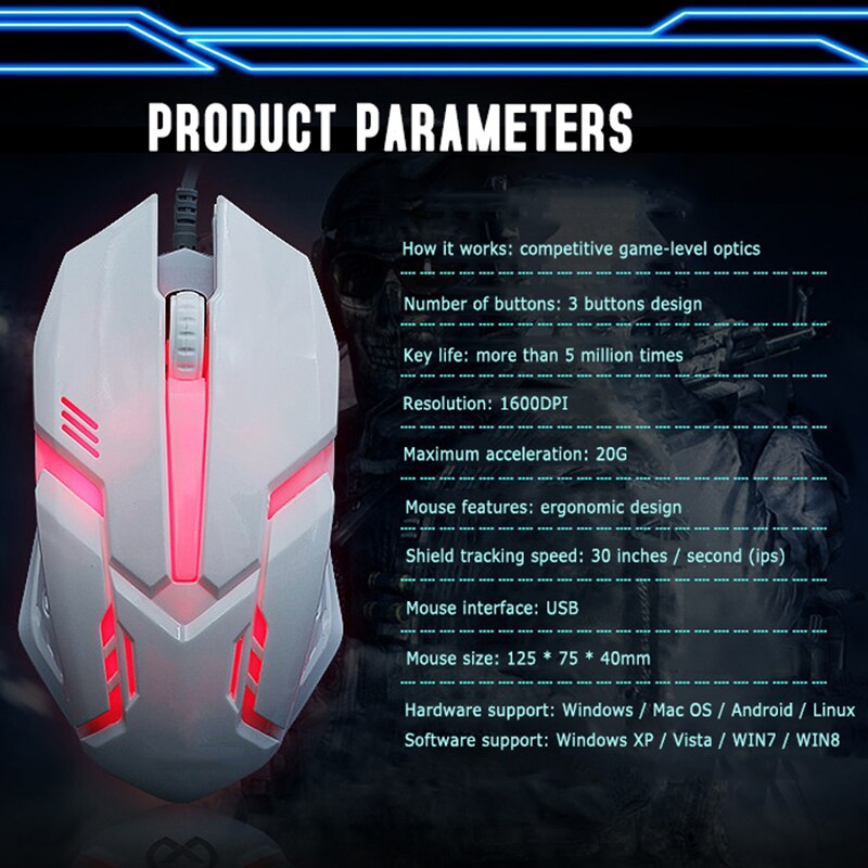USB Wired Gaming Mouse White Black Computer E-spor... – Grandado