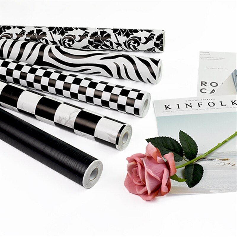 Modern 45cmx10m PVC Black White Striped Self-adhes... – Vicedeal