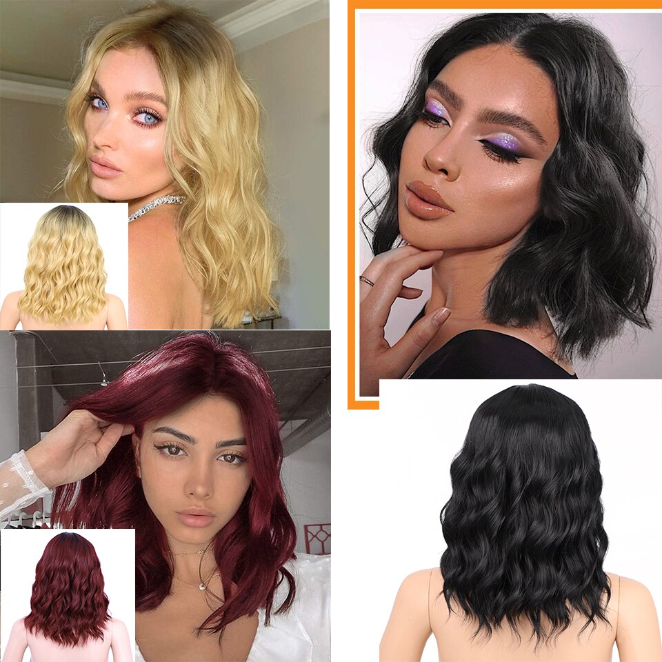 I's a wig Short Water Wave Black Bob Wigs Syntheti... – Grandado