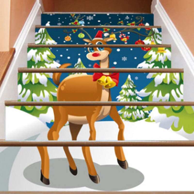 Cartoon Stair Stickers Christmas Tree Reindeer Sta... – Grandado