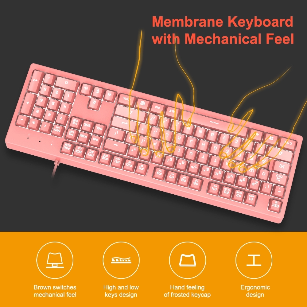 3 in 1 Combo LED Backlit Lighting 104 Keys Pink Ke... – Vicedeal