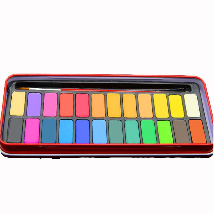 Water Colour Block Tin with 24 Colours, Paintbrush... – Grandado