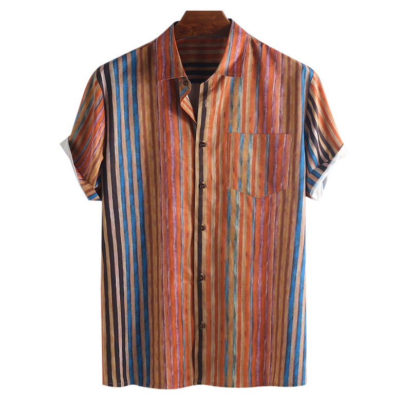 Mannen Shirts Gestreepte Print Revers Hals Button ... – Vicedeal