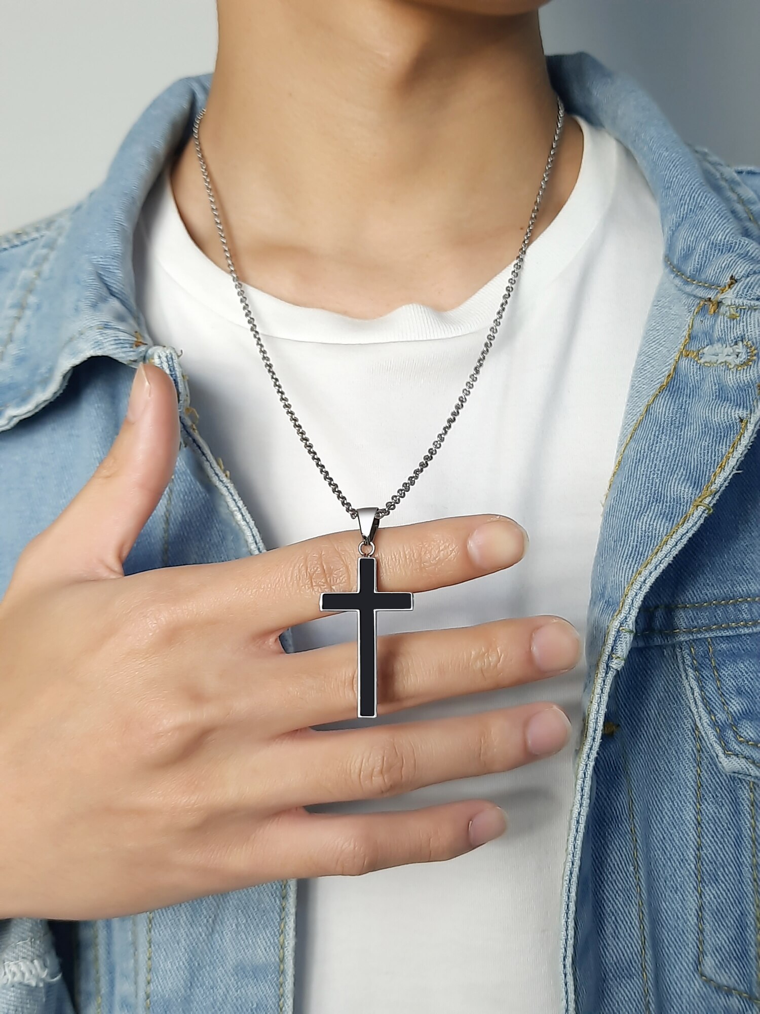 Meaeguet Black Color Classic Cross Pendant For Female Simple Stainless ...