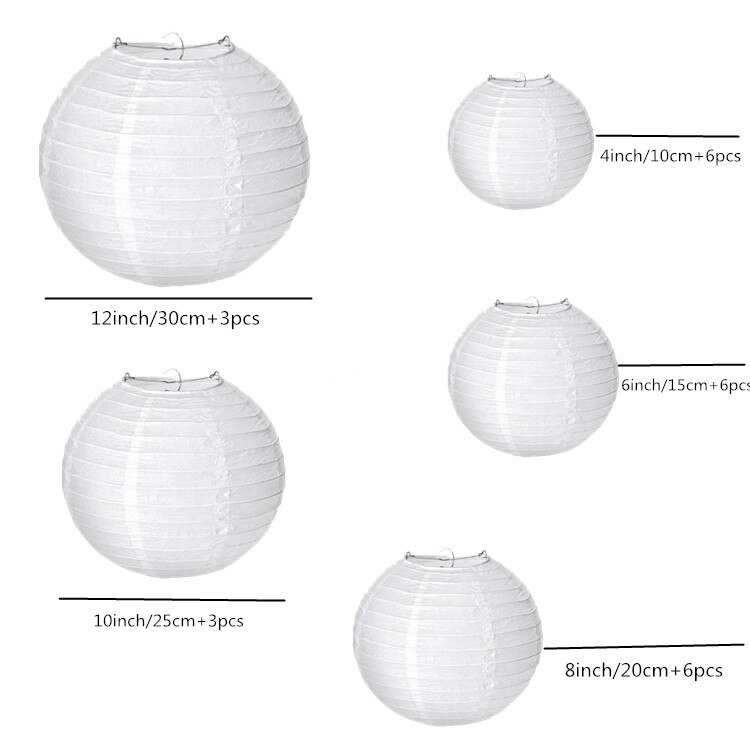 24 pcs 4"-12" White Paper Lanterns Chine... – Vicedeal