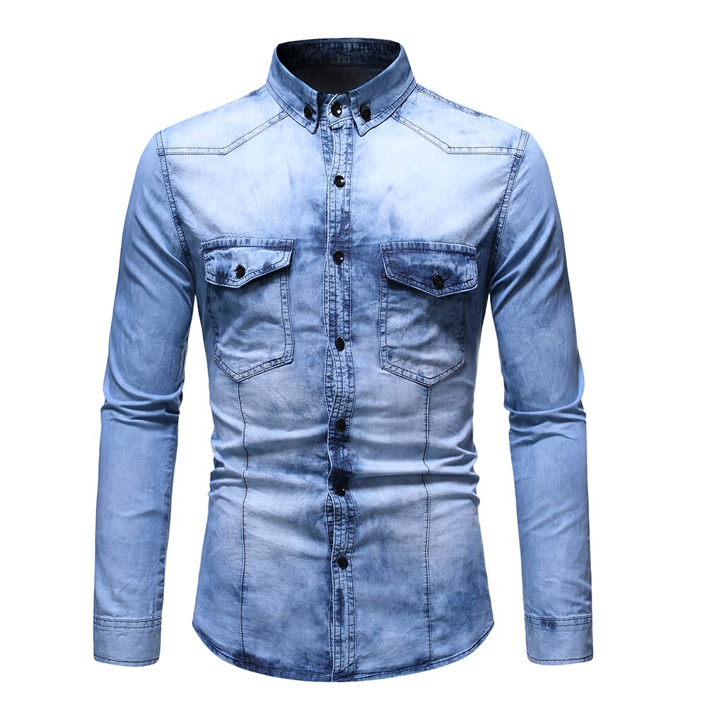 Puur Katoen Denim Shirt Heren Lange Mouw Gewassen ... – Vicedeal