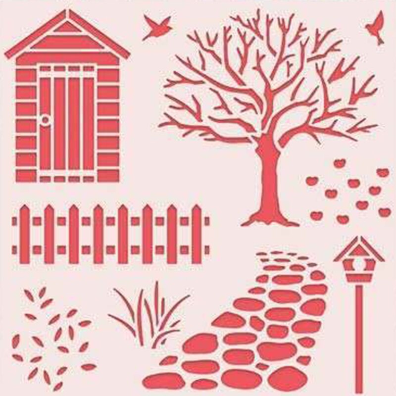 6x6in Garden Scene Plastic Draw Stencil For DIY Sc... – Grandado