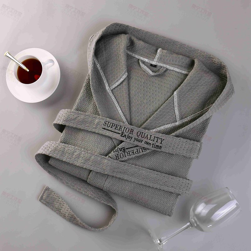 Cotton Waffle Bathrobe Men Summer Long Hooded Brid... – Grandado