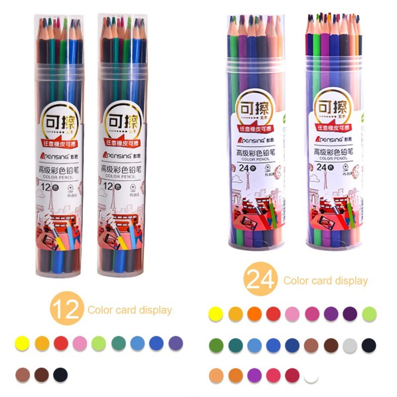 12/24/48 Color Pencil Set Cute Erasable Pencil Chi... – Vicedeal