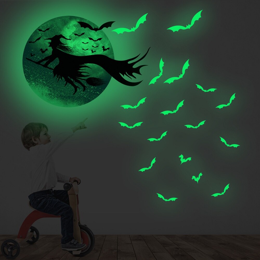 Halloween Night Witch Planet Luminous Wall Sticker... – Grandado
