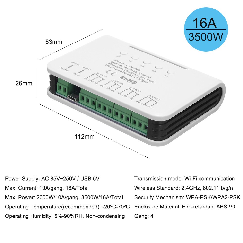 eWeLink Smart Wifi Switch 4Gang Universal Wireless... – Grandado