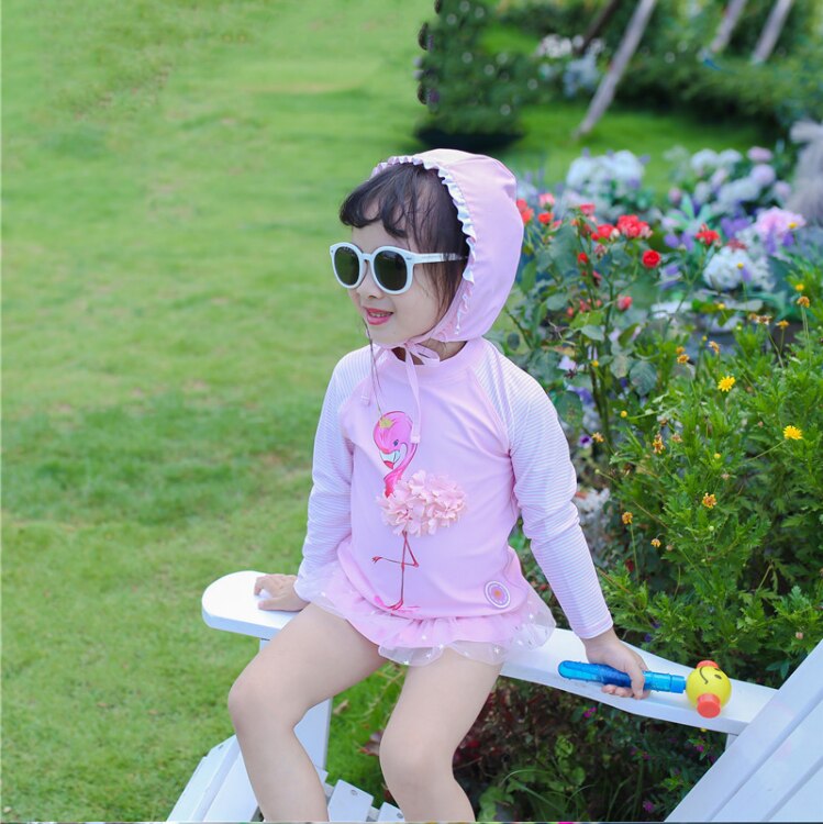 Girls Swimsuits Two Piece Pink flamingo split tutu... – Grandado