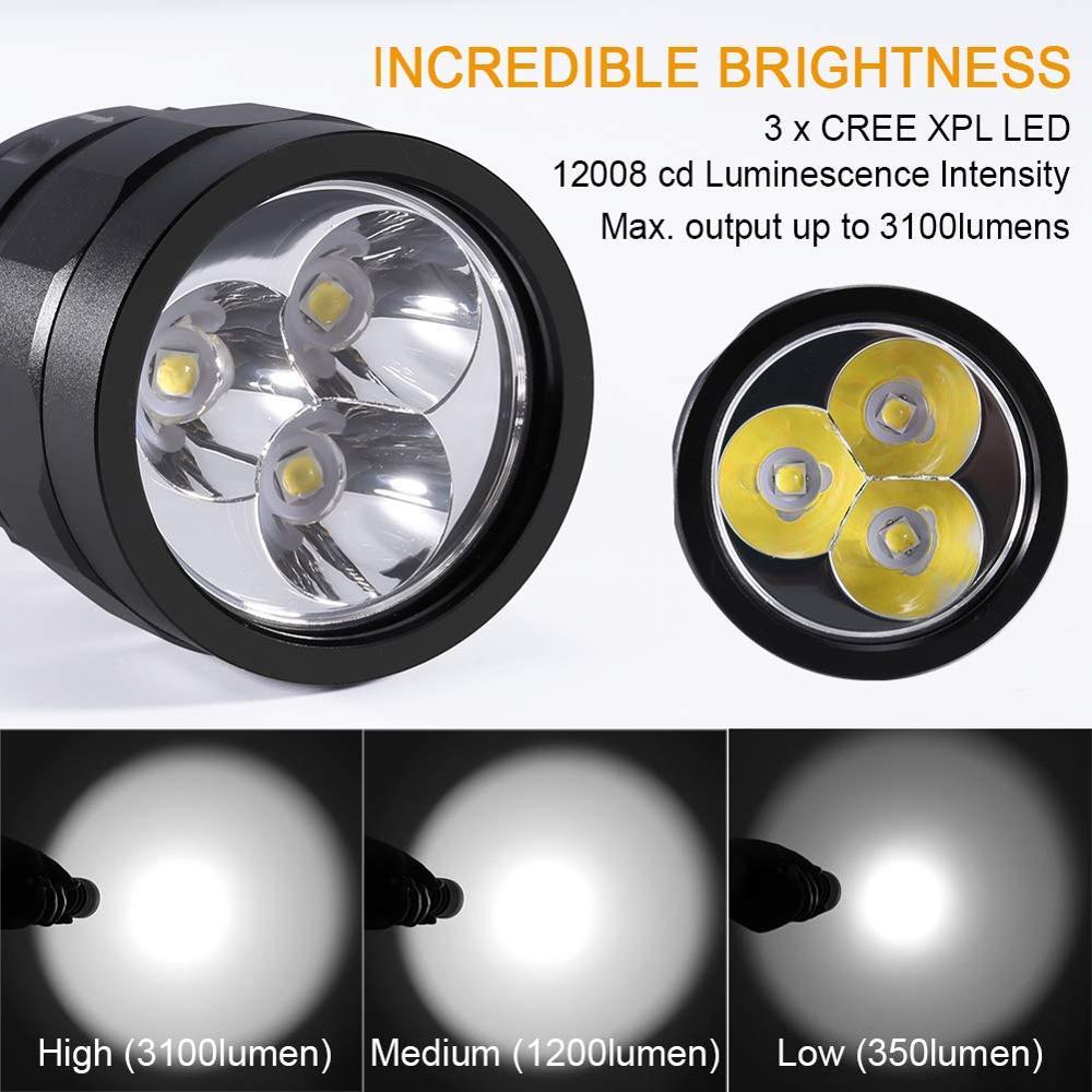 DF30 Scuba Diving Light 18650 lED Flashlight Power... – Grandado