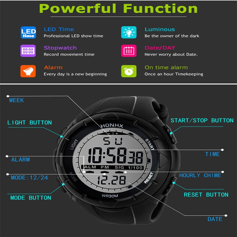 Waterproof Men's Boy Watch LCD Digital Stopwatch D... – Grandado
