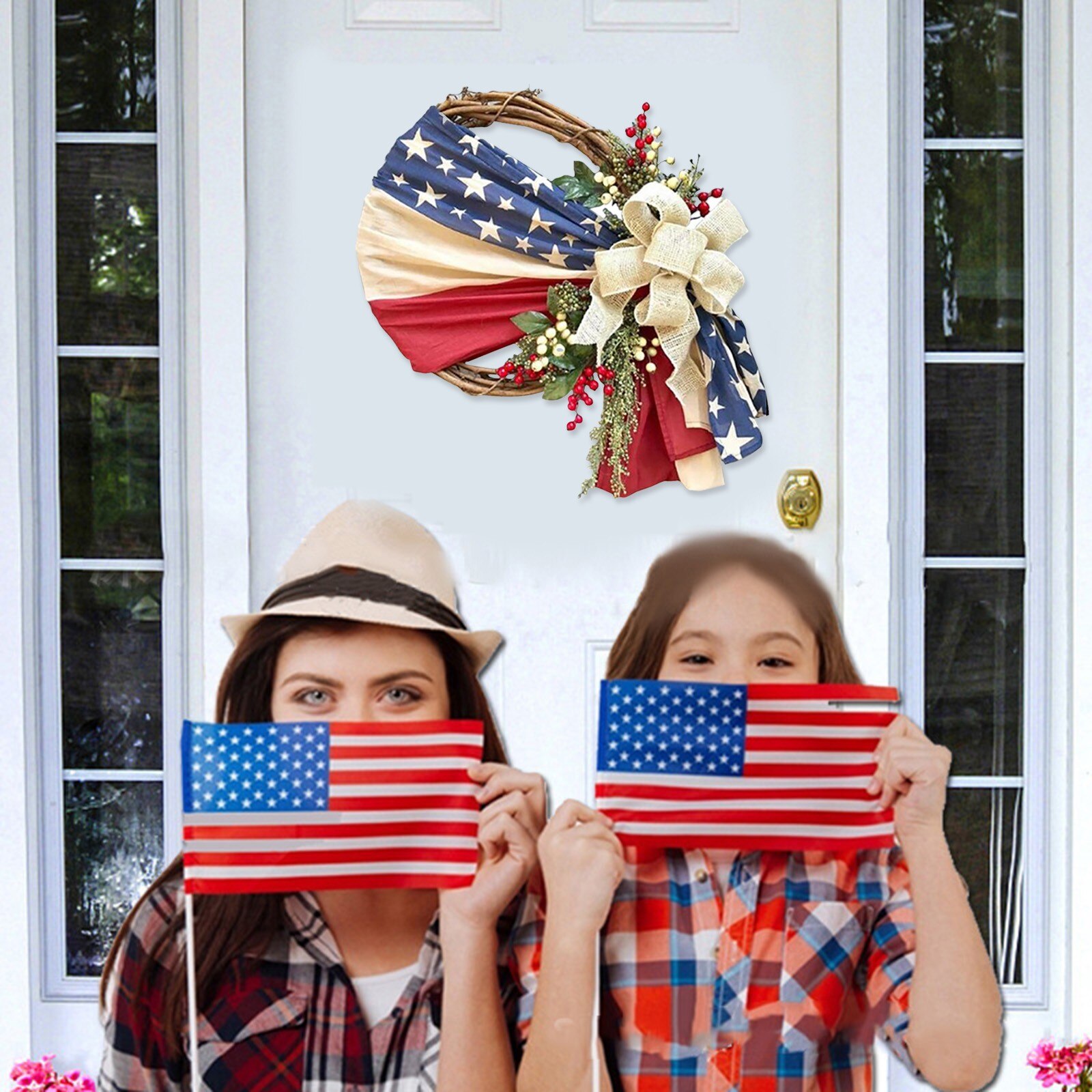 Diy America Patriotic Rattan Ring Wreath Garland D... – Grandado