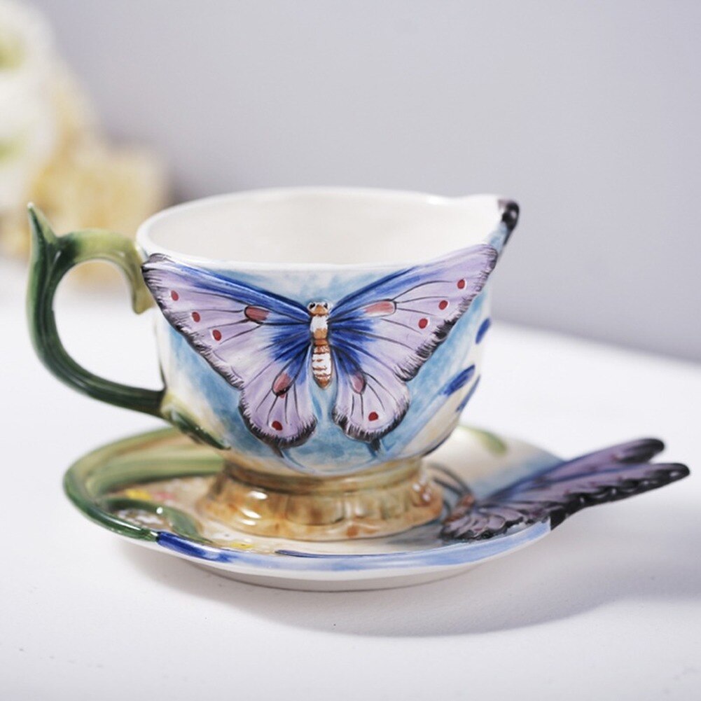 Newest 3D Bone China Blue Butterfly Coffee Cup wit... – Grandado