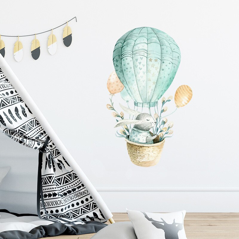 Cartoon Bunny Air Balloon Wall Sticker Kids Child ... – Grandado