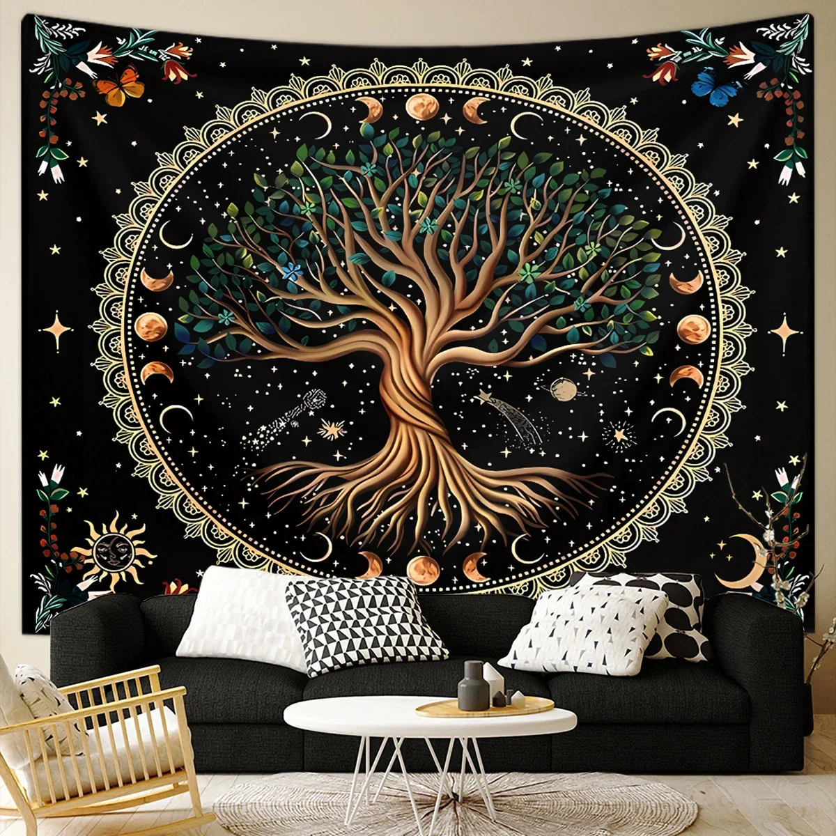 Tapiz de árbol de la vida, tapiz de fase lunar, vi... – Grandado