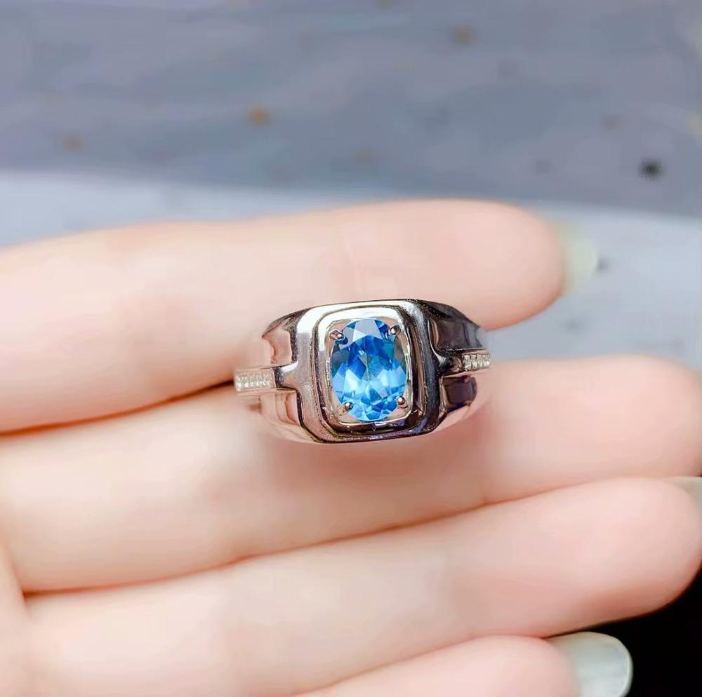 flashing ocean blue topaz gem ring men ring natura... – Vicedeal