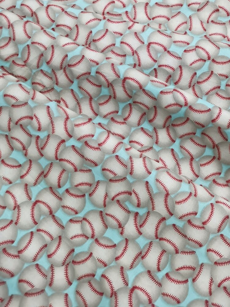 Cute Baseball sports White on Sky blue Cotton Fabr... – Vicedeal