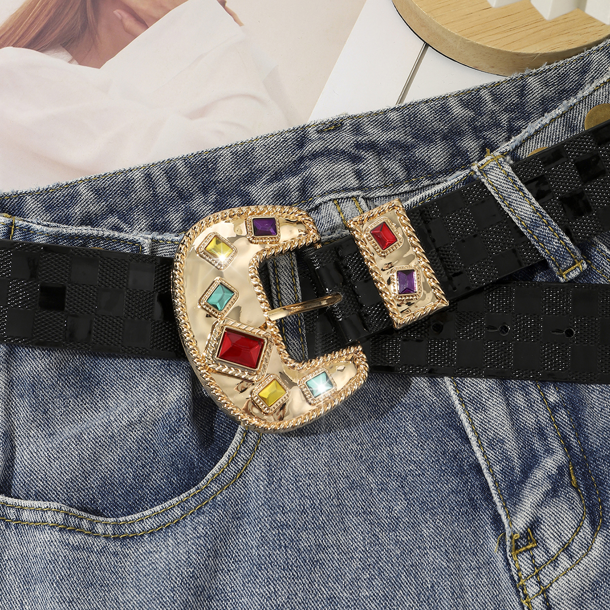Women's inset studded diamond belt, versatile rhin... – Grandado