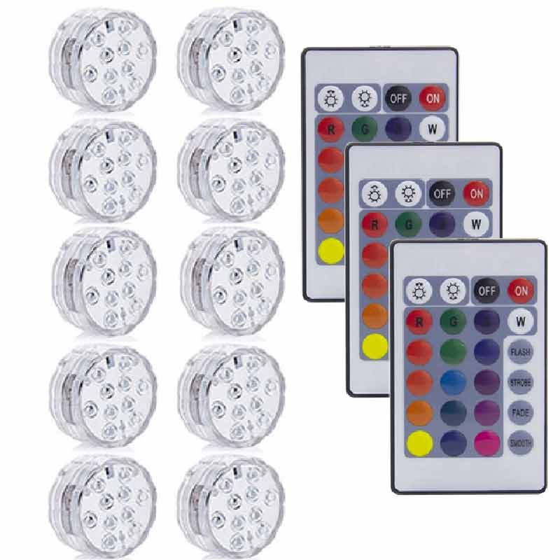 10 LED Remote Controlled RGB Submersible Light Bat... – Grandado