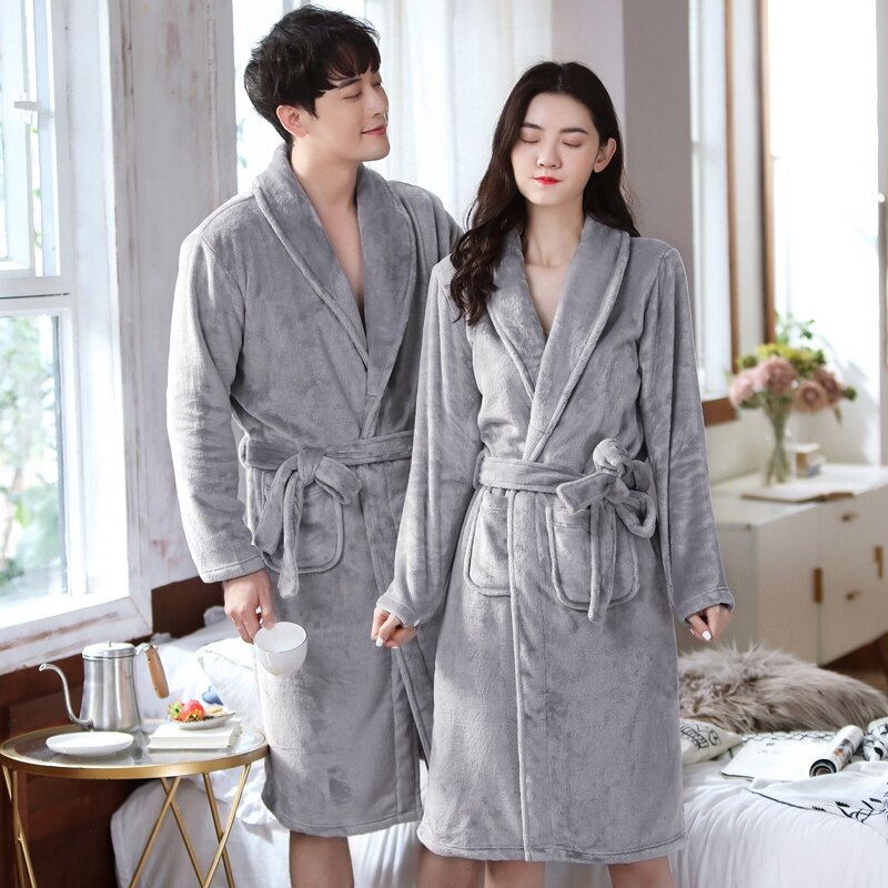 Winter Long Sleeve Couple Thick Warm Flannel Kimon... – Grandado