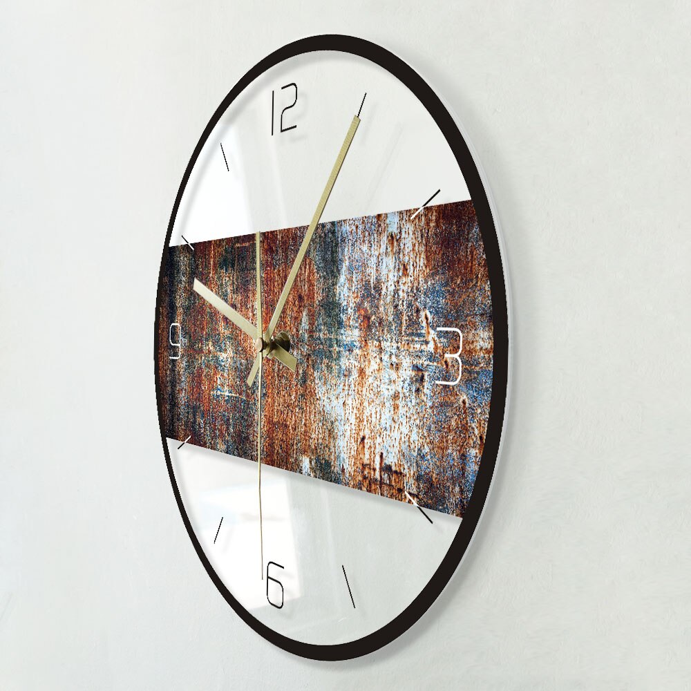 Rusty Metal Texture Printed Wall Clock Iron Faux P... – Grandado