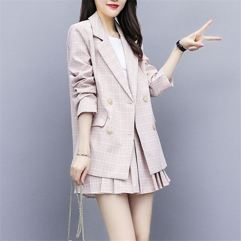 MUMUZI Autumn Tweed 2 Piece Set Women Slim Plaid S... – Grandado