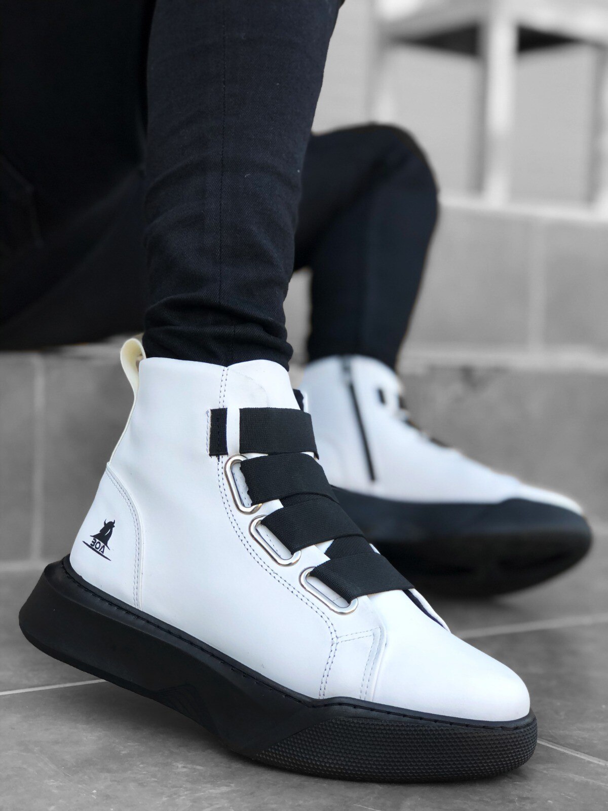 BA0142 Band Men High Base White Black Sports Boots – Vicedeal