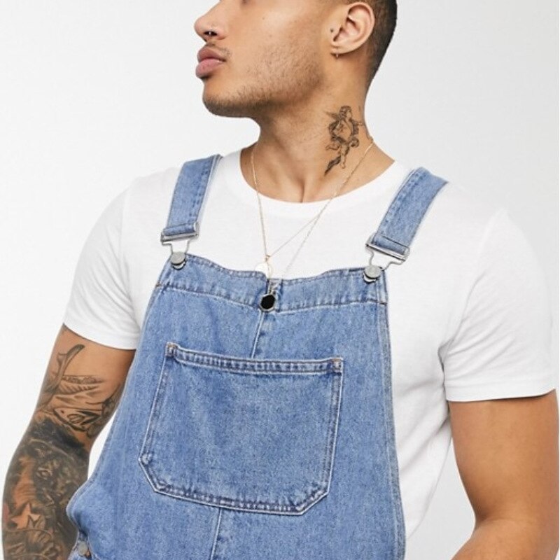Vintage Mannen Denim Ripped Shorts Overalls Plus S... – Grandado