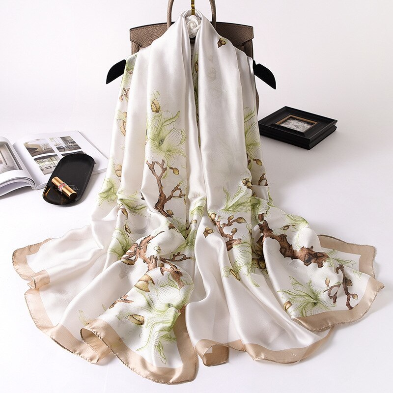 Korean Magnolia silk scarf Autumn and winter print... – Grandado