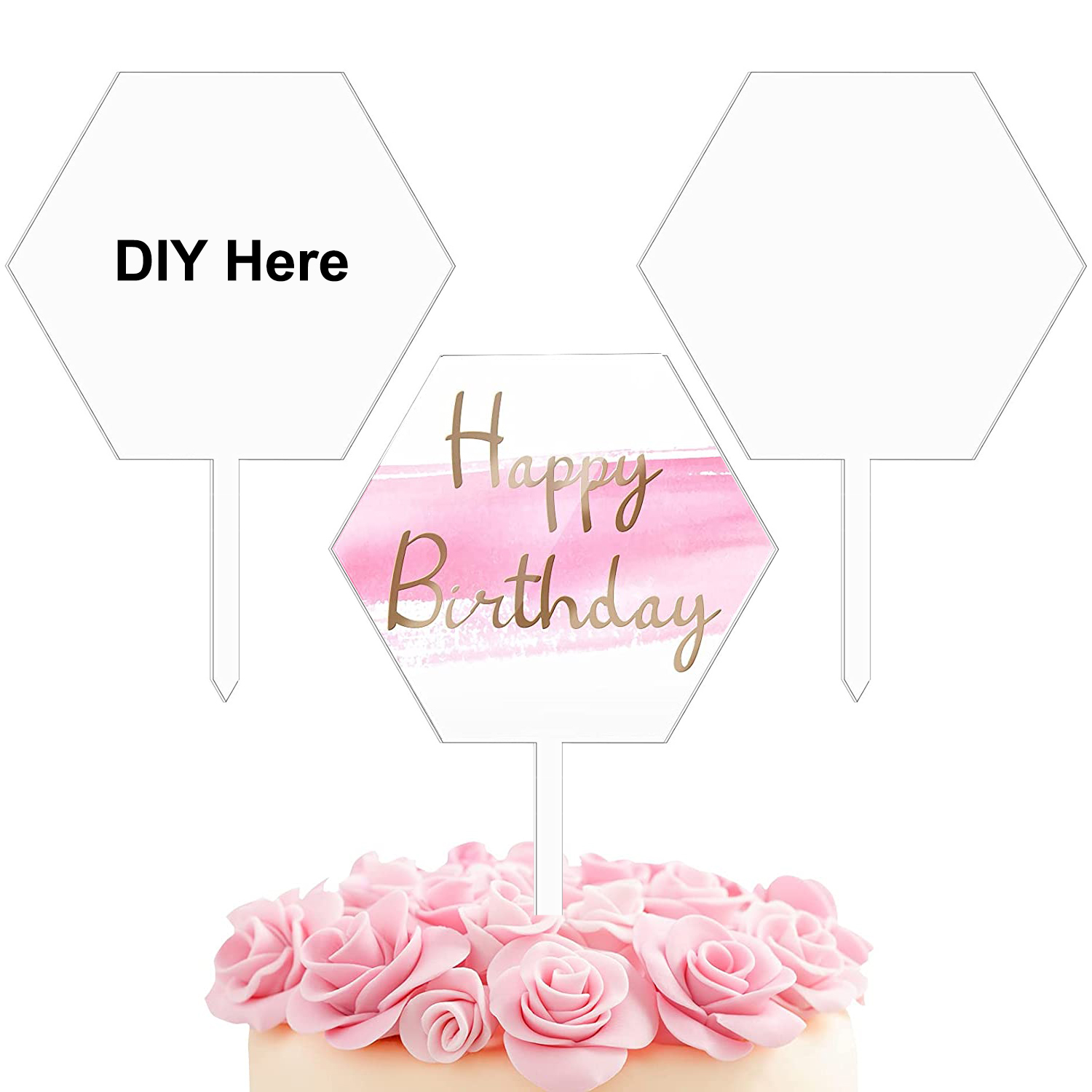 10 Pcs Hexagon Acryl Cake Toppers Clear Blank Circ... – Grandado