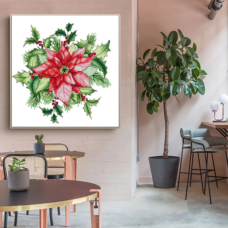 Kerst Rode Bloem Patroon Telpatroon Aida 14ct Wit ... – Vicedeal