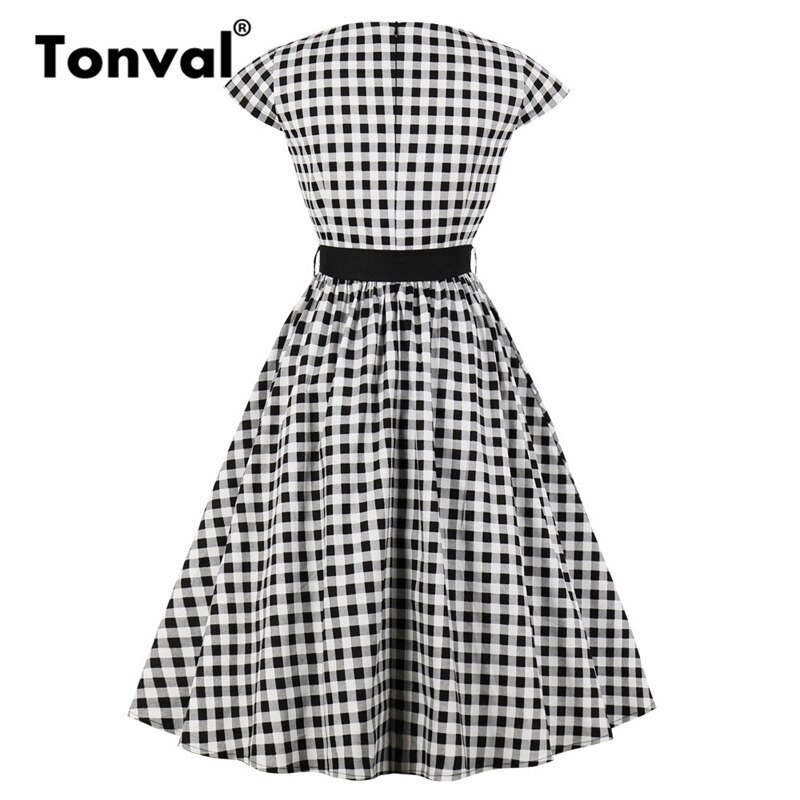 Tonval Retro Rockabilly Plaid Tunic Dress Women Ca... – Grandado
