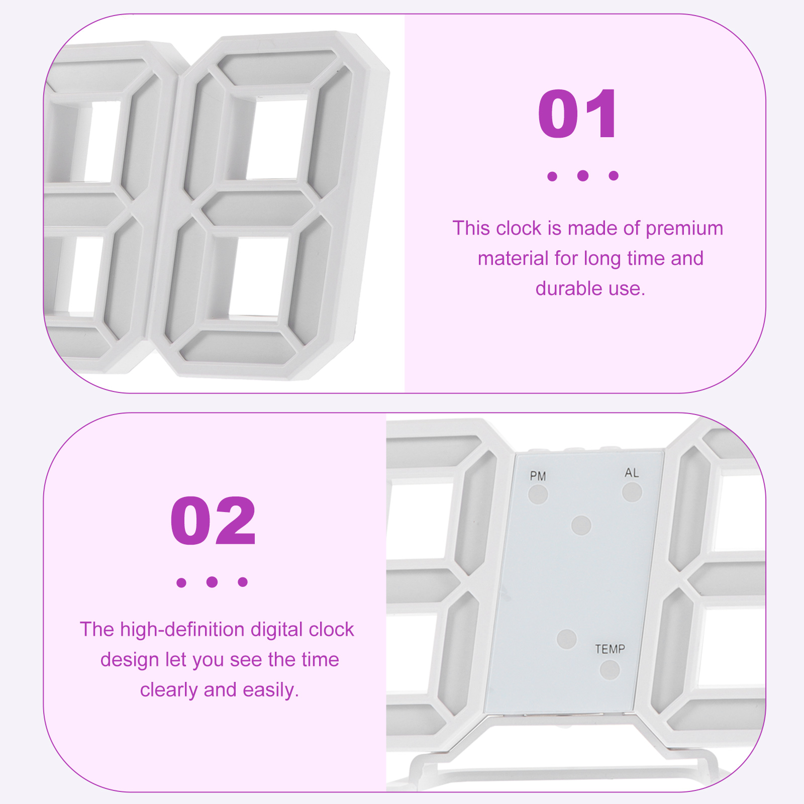 1 Set Wall-mounted LED 3D Clock Home Wall Digital ... – Grandado