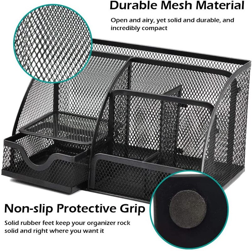 Mesh Desk Organizer Pen Holder Accessories Storage... – Grandado