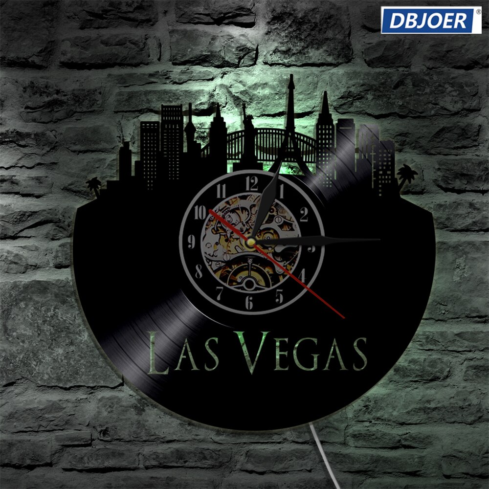 LAS VEGAS City LED Vinyl Clock Lighting Color Chan... – Grandado
