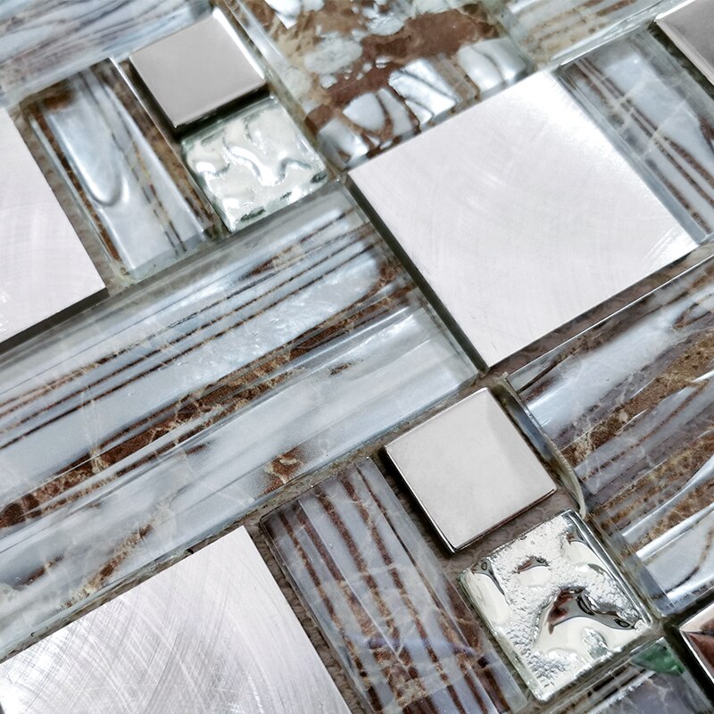 Glass Mix Brushed Silver Metal Aluminum Mosaic Til... – Grandado
