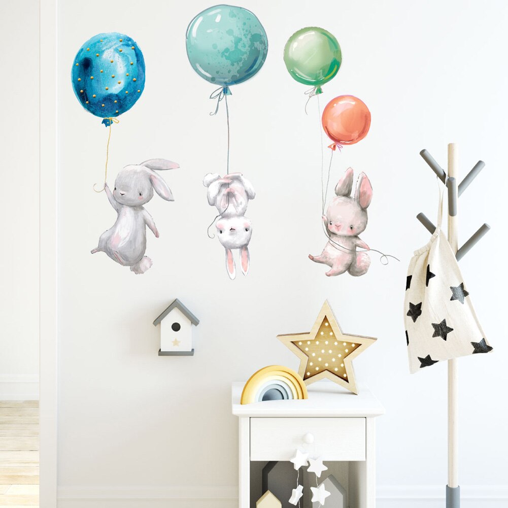 Cartoon Bunny Balloon Wall Stickers For Home Decor... – Grandado
