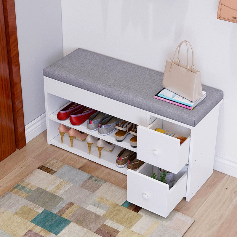 Nordic Entrance Shoe Bench Storage Stool Multi-function Double-layer ...