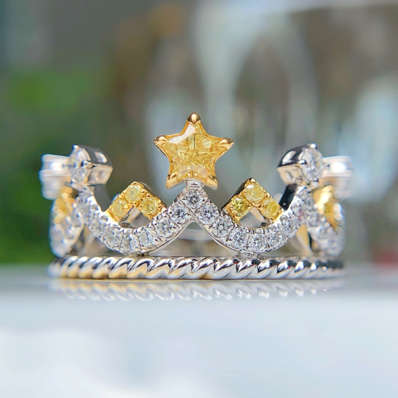 QTT Crown Stars Silver Color Women Ring Simulation... – Grandado