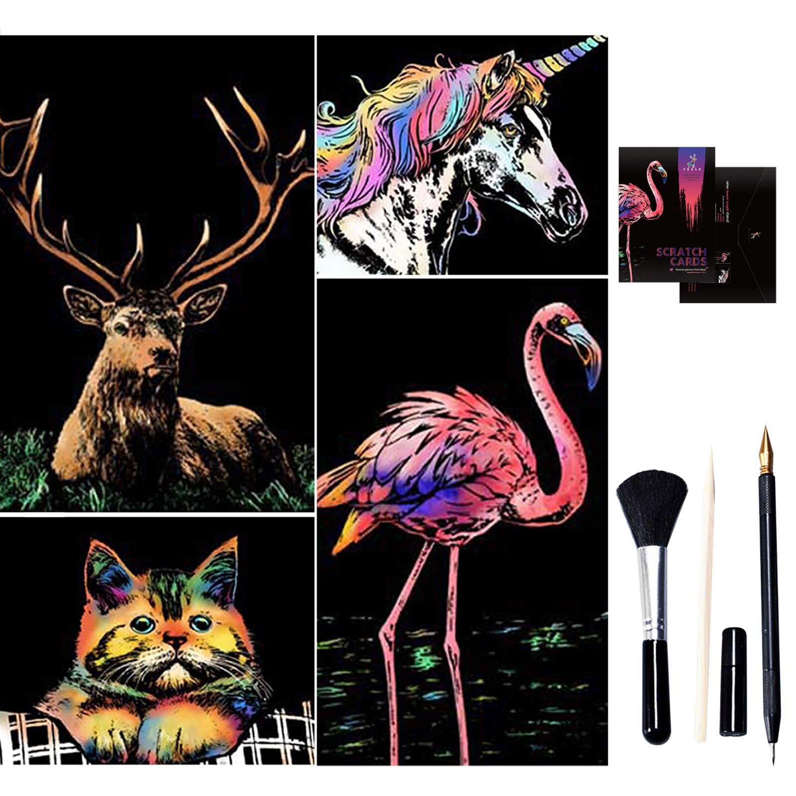 Colorful Animal Night Scene Scratch Paintings Card... – Grandado