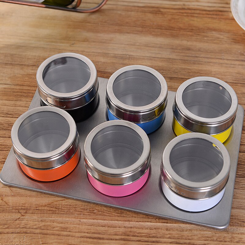 6pcs/set Magnetic Spice Tin Jar with Rack Stainles... – Grandado
